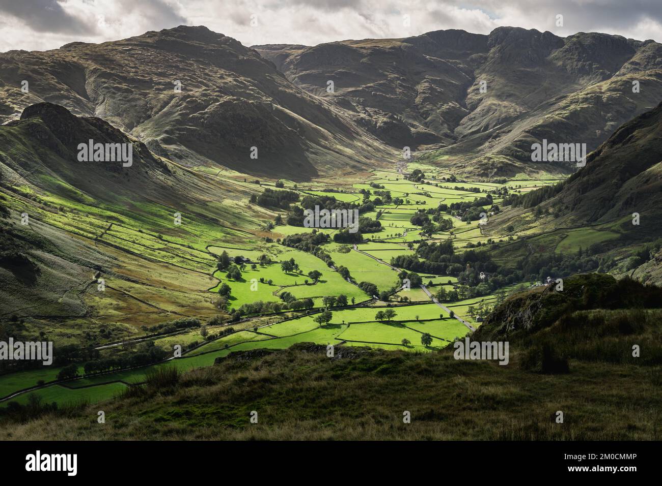 Great Langdale valley catching the sun Stock Photo - Alamy
