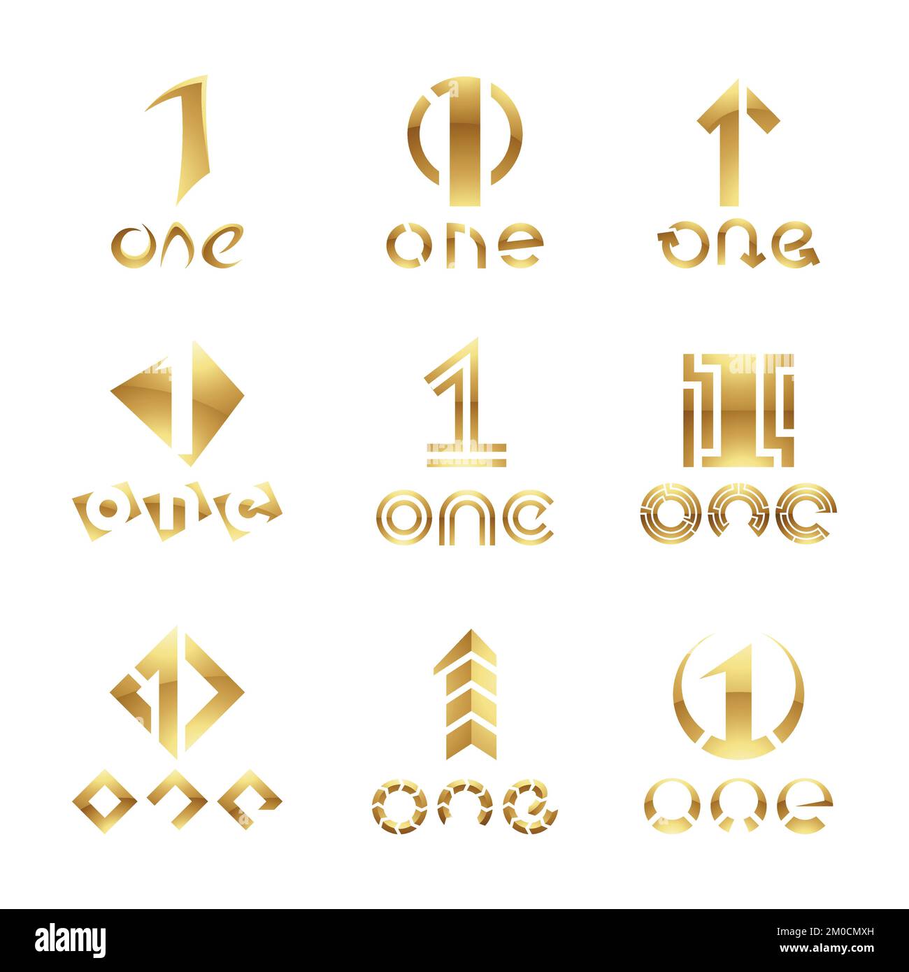 Golden Glossy Number 1 Icons on a White Background Stock Vector Image ...