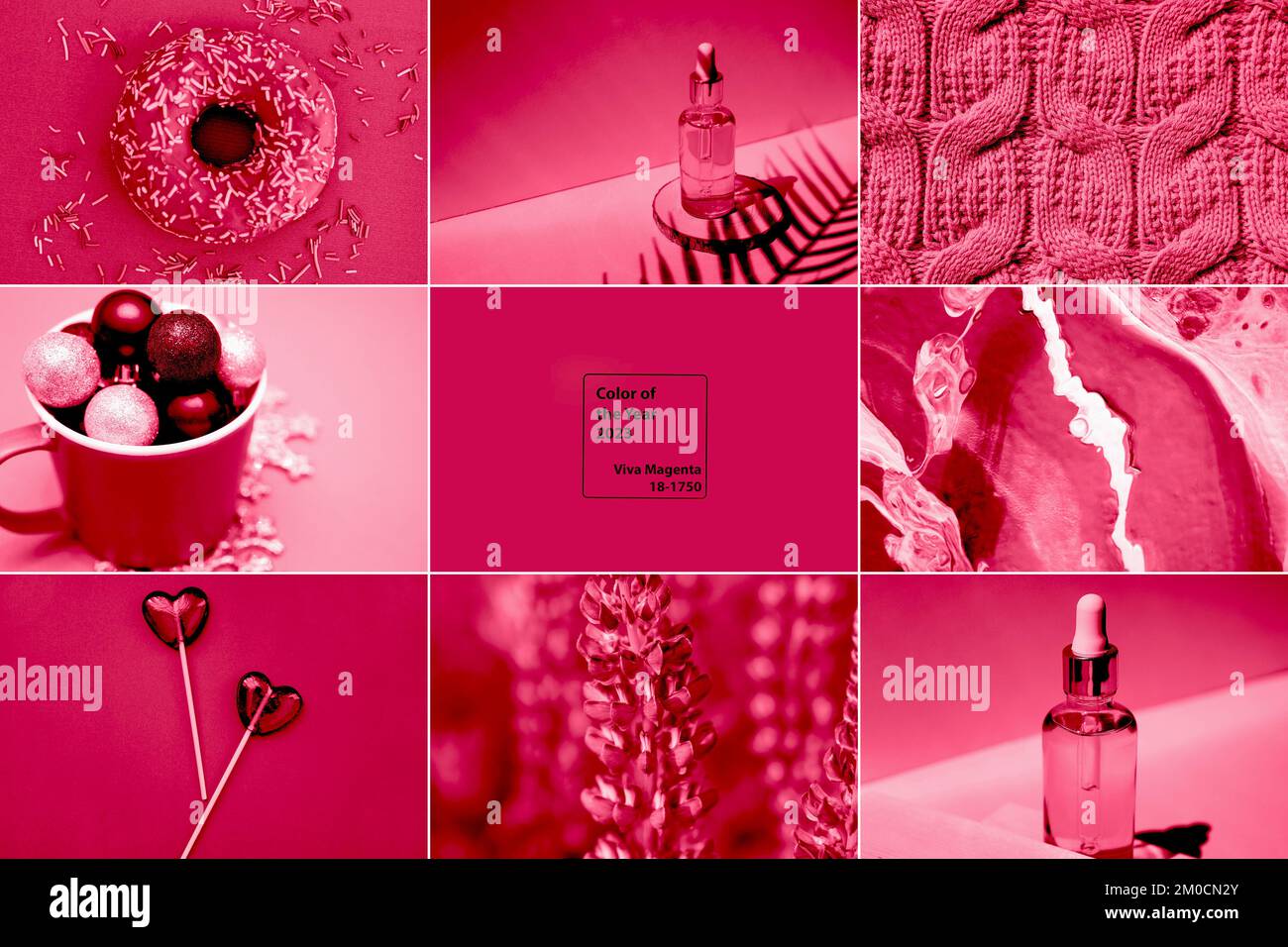 A collage showing the fashionable color of 2023 - Viva Magenta ...