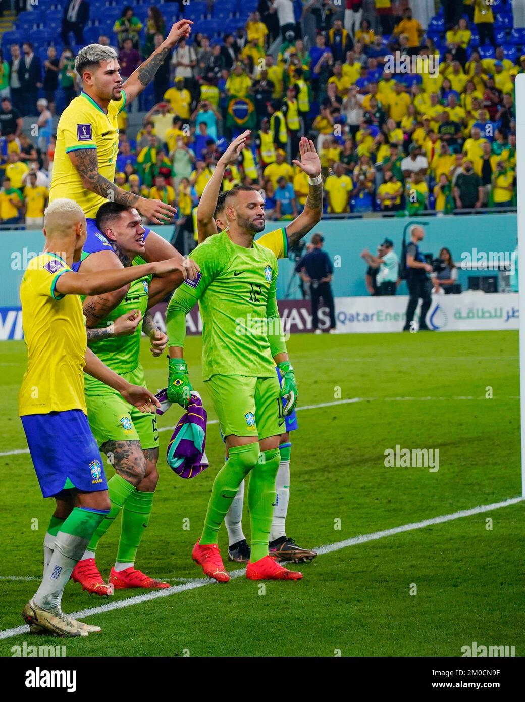 Doha, Qatar. Dec 5, 202Brazil players celebrating the victory during ...