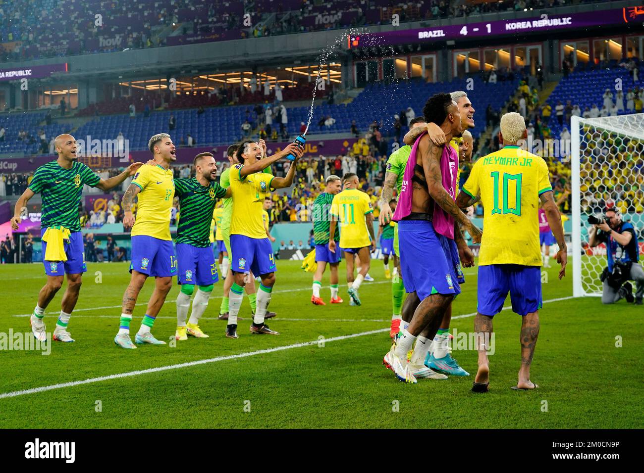 Doha, Qatar. Dec 5, 202Brazil players celebrating the victory during ...