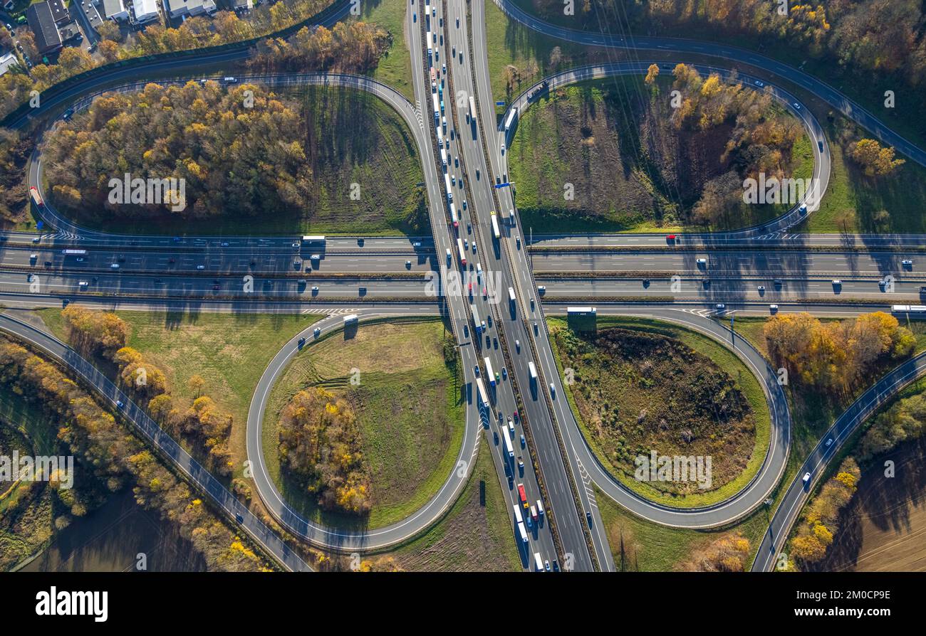 Aerial view, Westhofener Kreuz of A1 freeway and A45 freeway in ...
