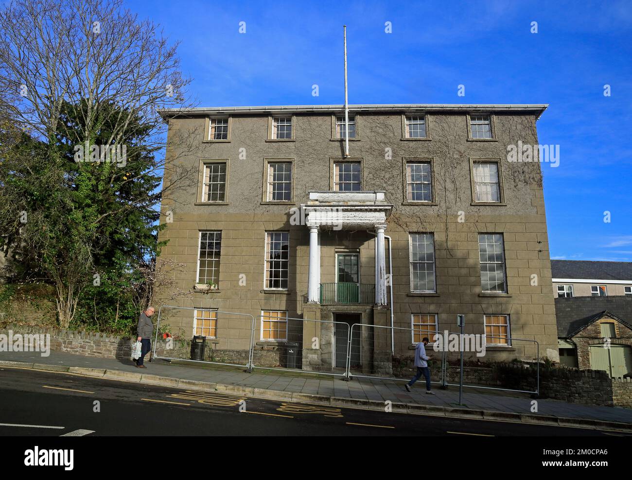 Large house with flag pole, central Brecon, Powys, Wales, UK. December ...