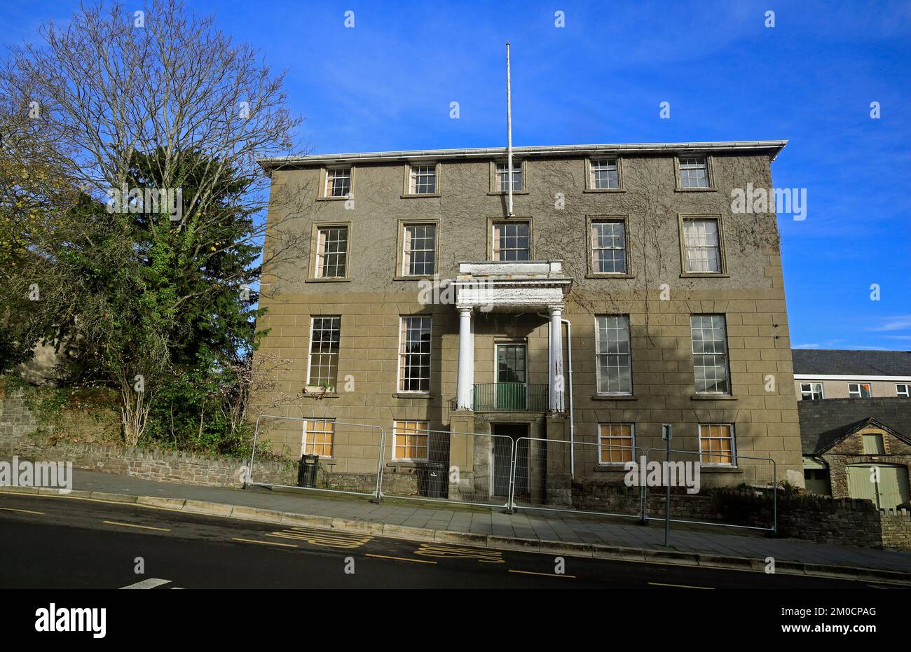 Large house with flag pole, central Brecon, Powys, Wales, UK. December ...