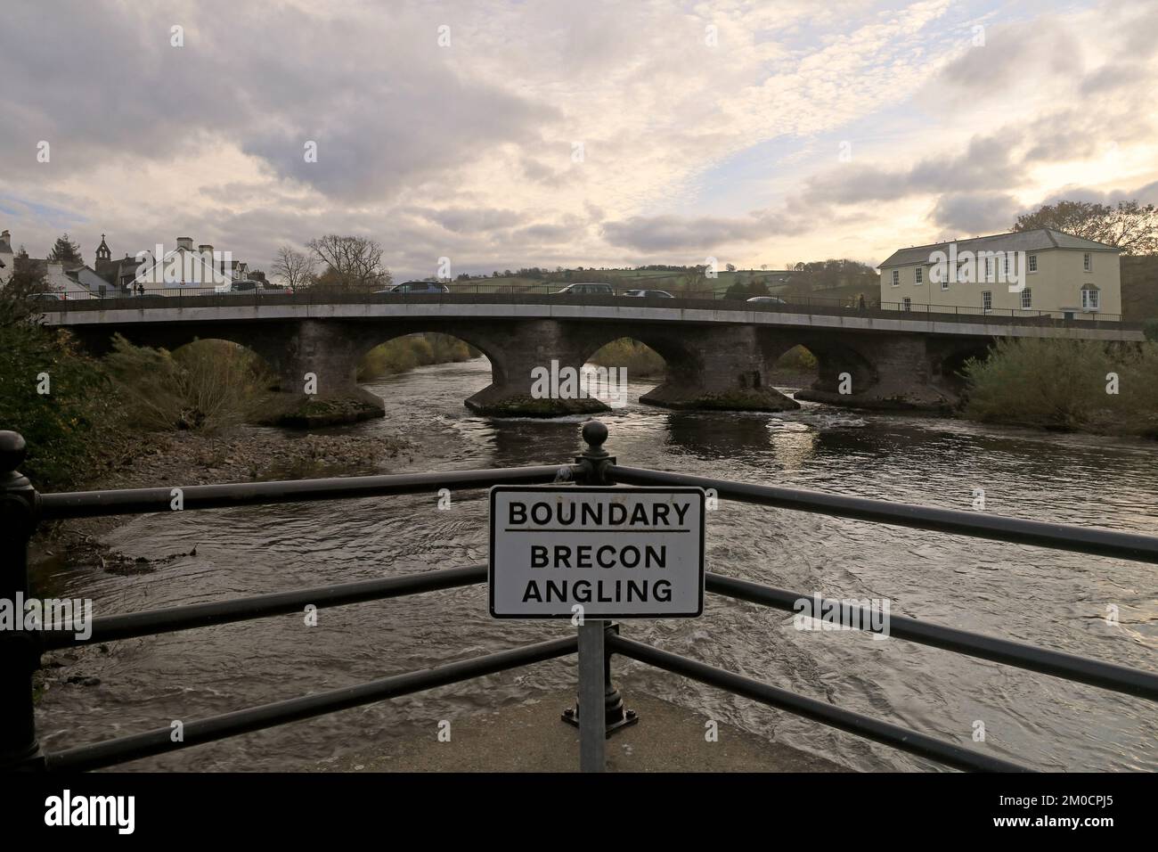 River Usk, Brecon, Powys, Wales with sign for Boundary - Brecon Angling ...