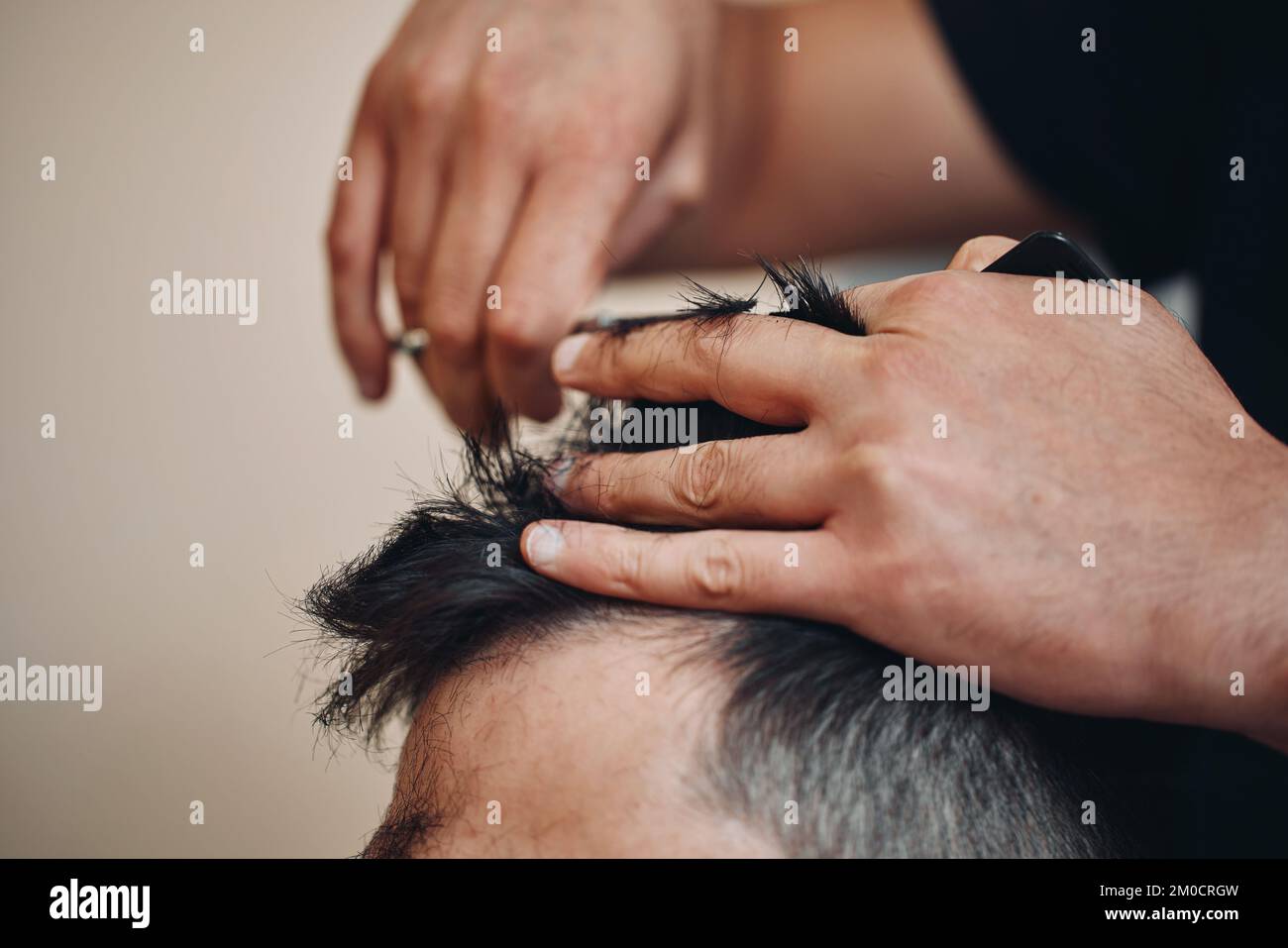 Barbershop mens haircut close up hi-res stock photography and images ...
