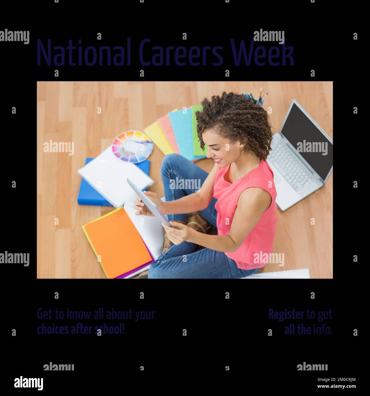 Composition of national careers week text and smiling biracial ...