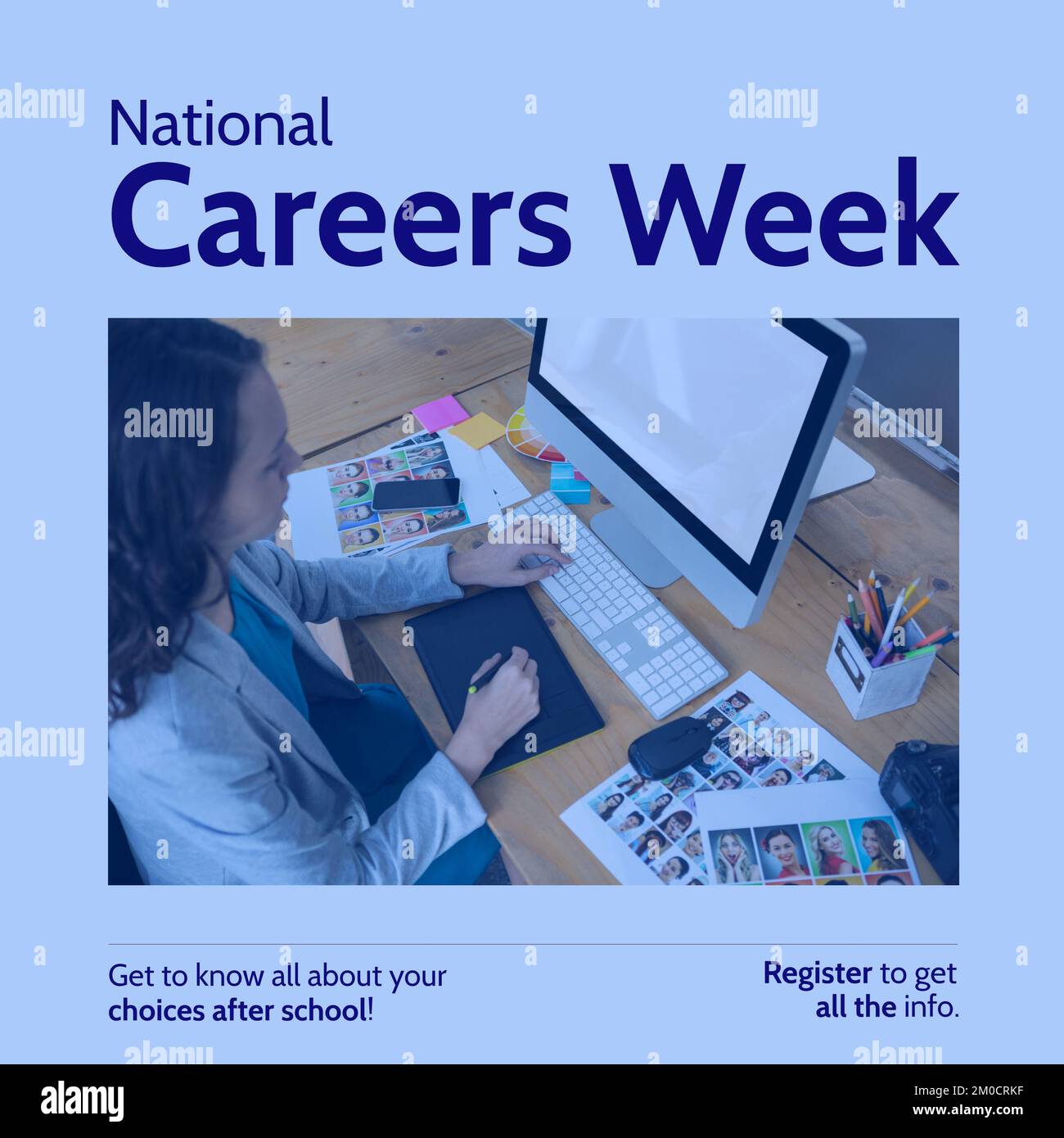 Composition of national careers week text and smiling caucasian ...