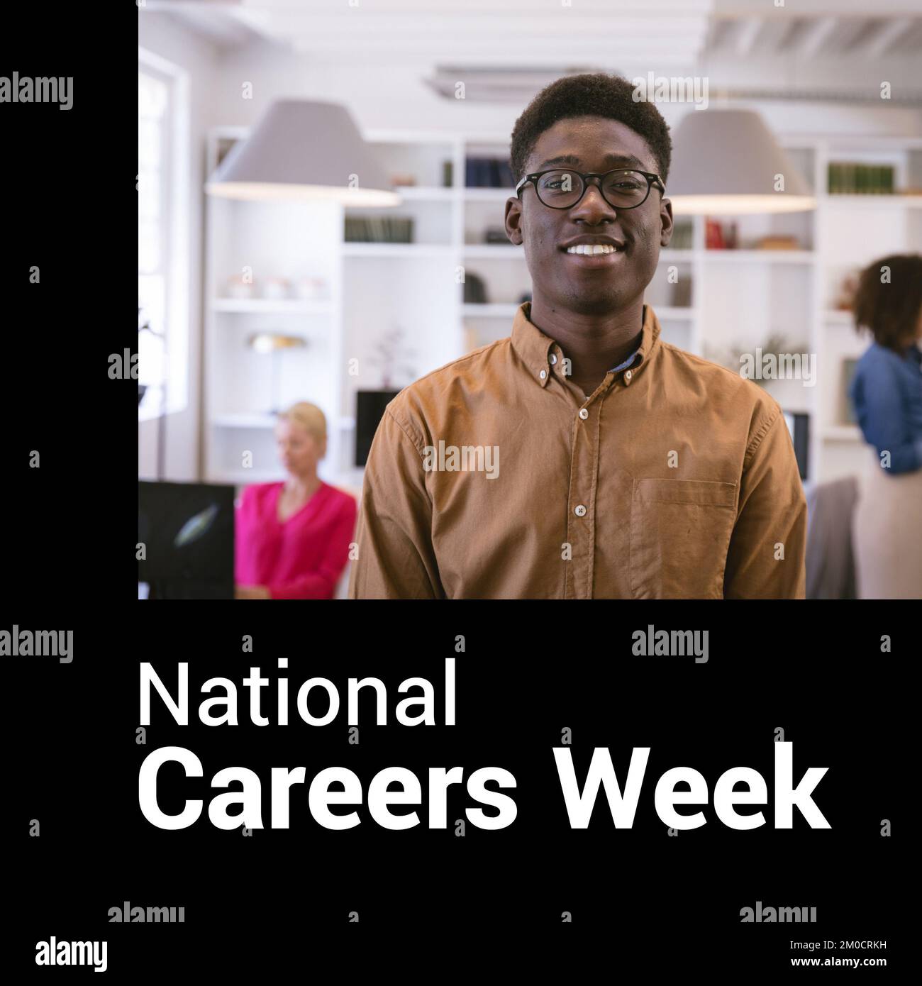 Composition of national careers week text and african american man in ...