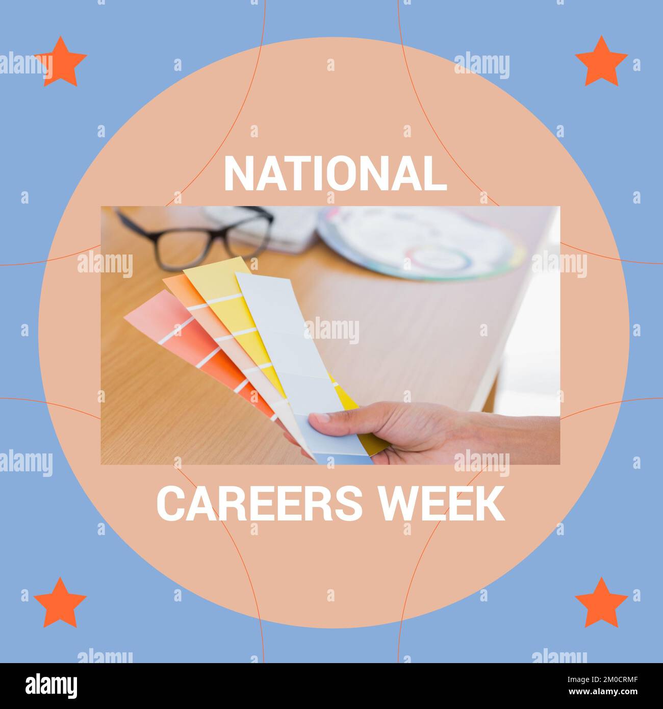 Composition of national careers week text over woman holding colour swatches Stock Photo - Alamy
