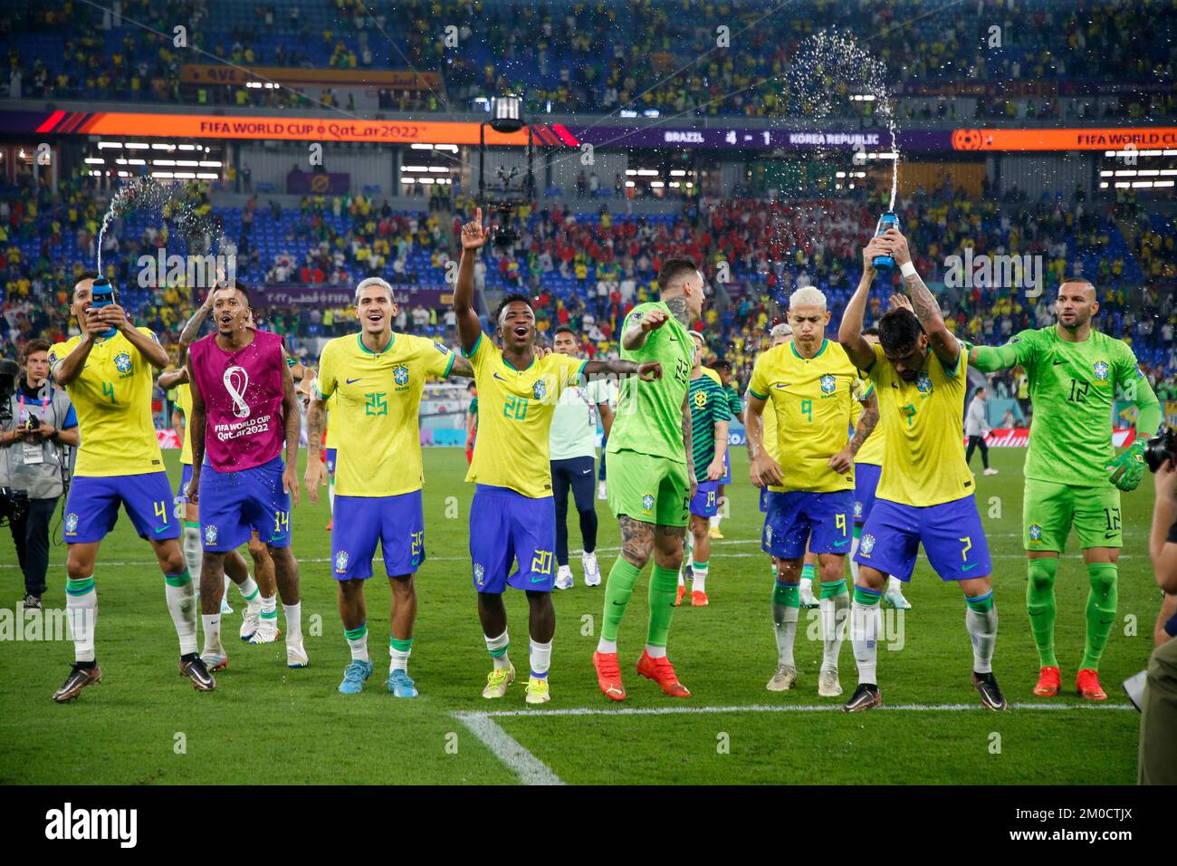 Doha, Qatar. 05th Dec, 2022. Players from Brazil celebrate ranking ...