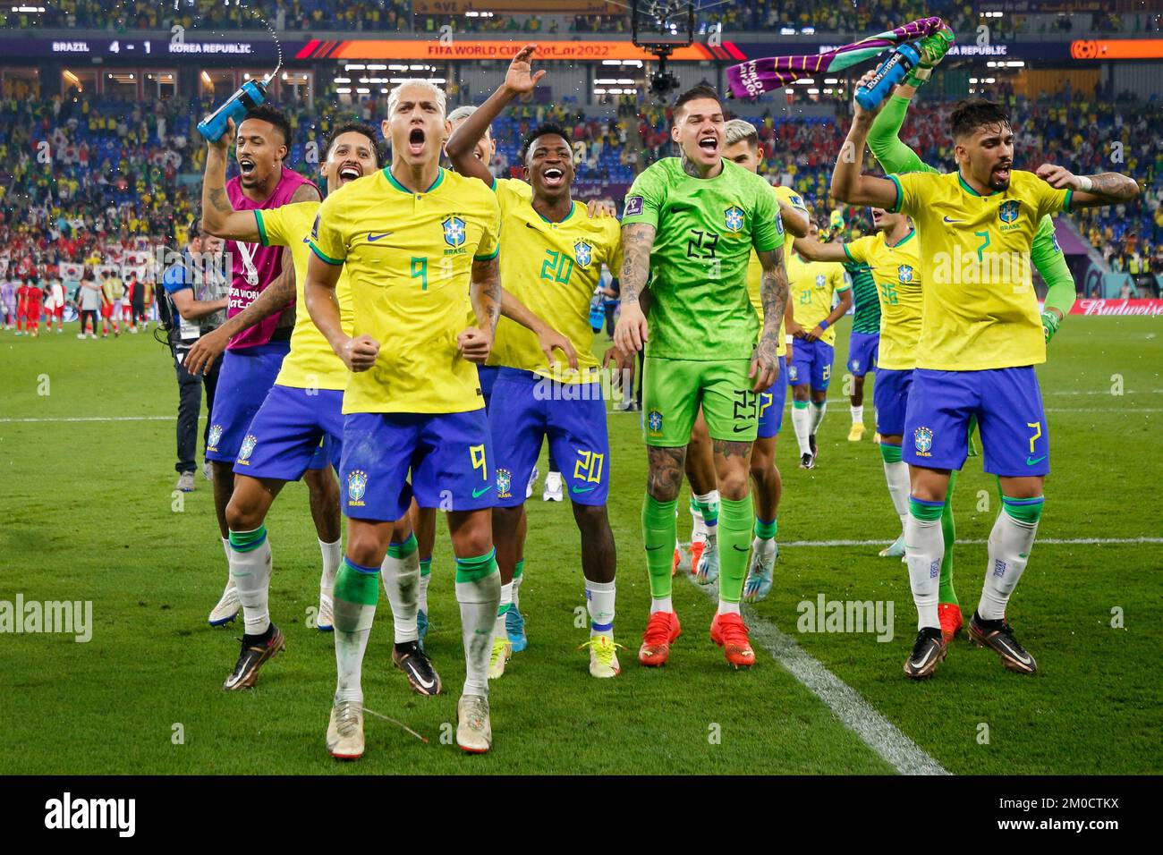 Doha, Qatar. 05th Dec, 2022. Players from Brazil celebrate ranking ...