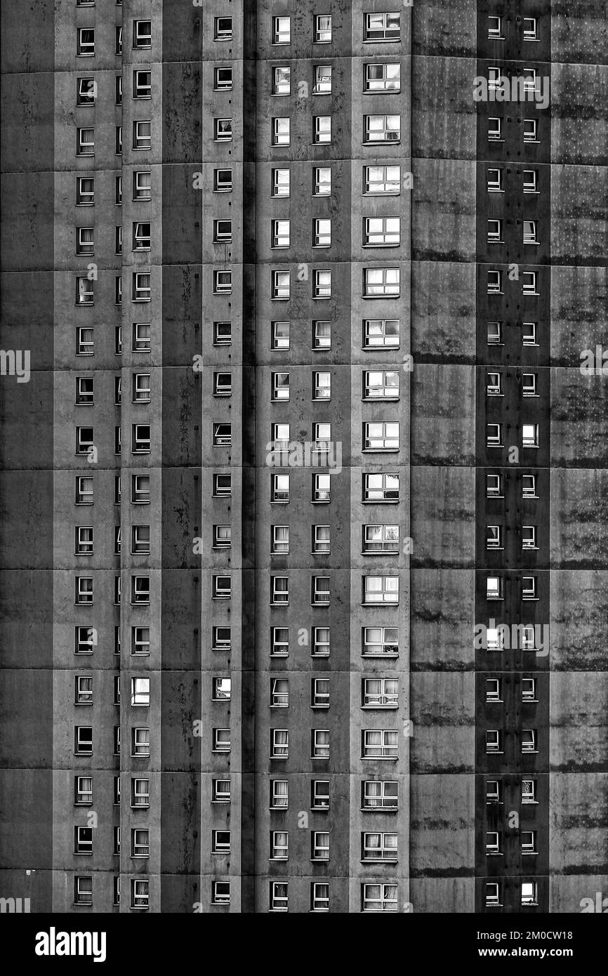 An abstract close up of windows on Cottingley high rise flats in Leeds ...