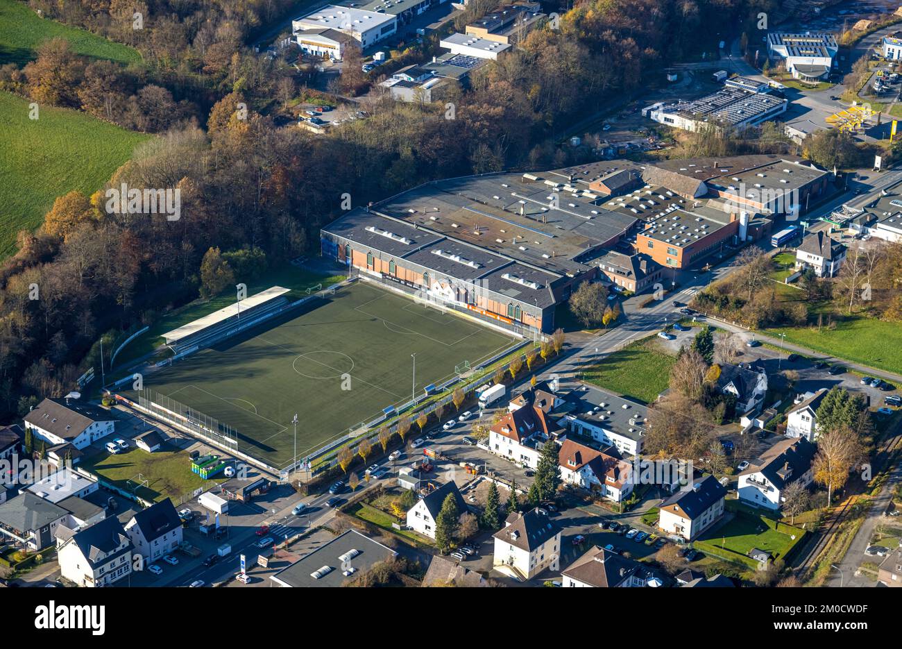 Aerial view, Röhrtalstadion Sundern in Sundern, Sauerland, North Rhine ...