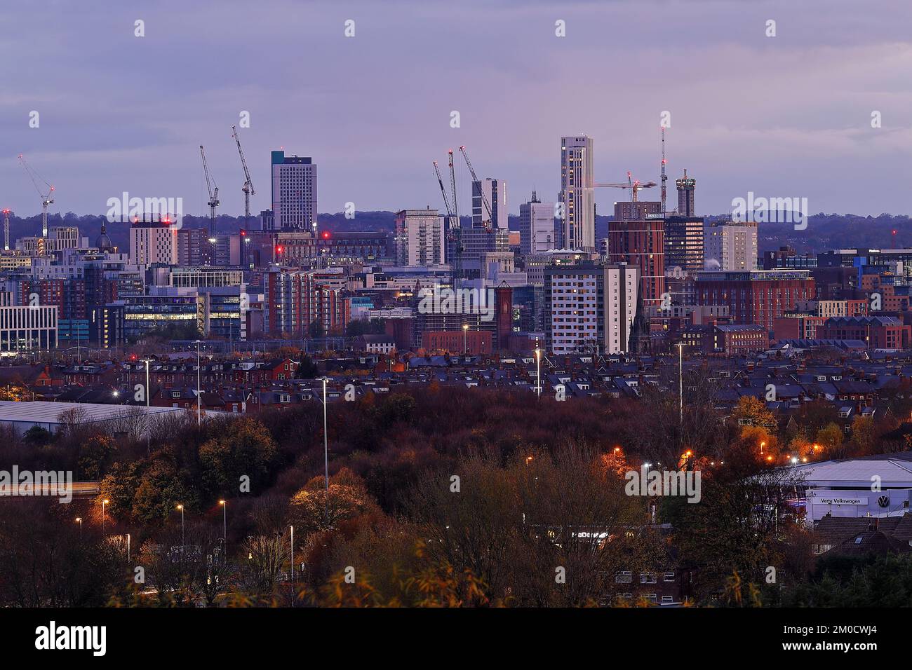 A view of Leeds City Centre skyline. The tall building centred, is ...