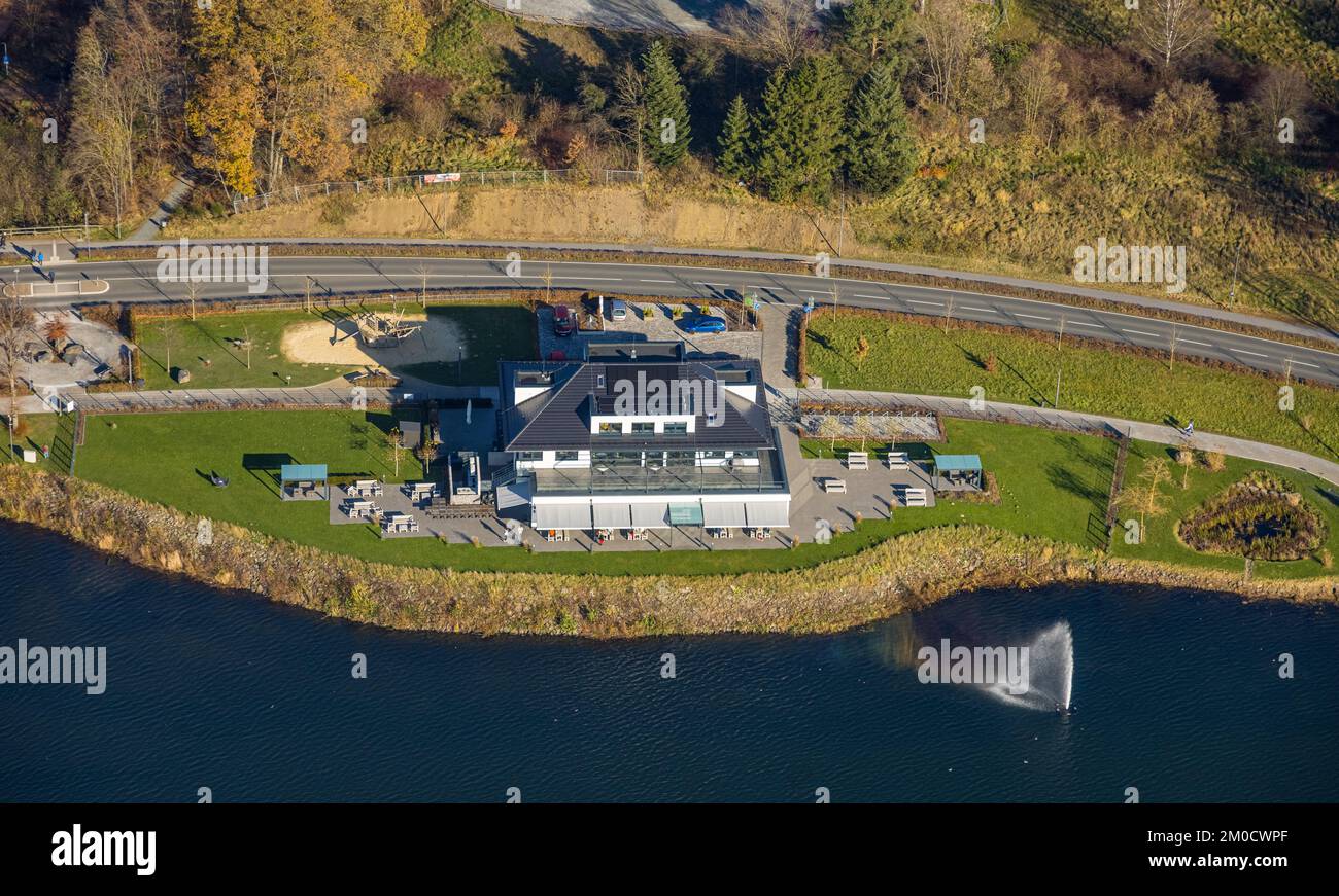 Aerial view, restaurant Heimathafen at the lakeside promenade at ...