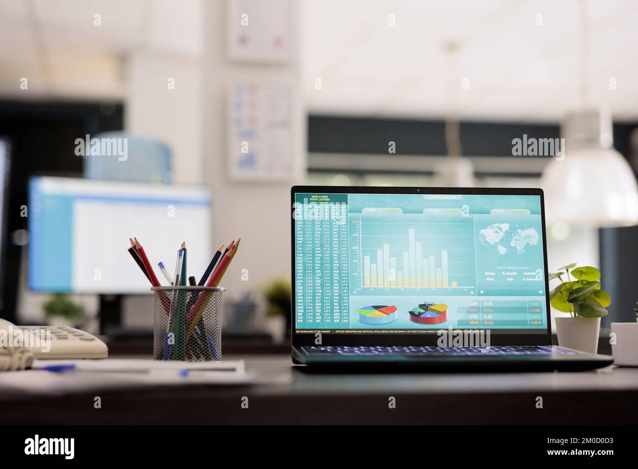 Investment application displays the stock market chart on the computer ...