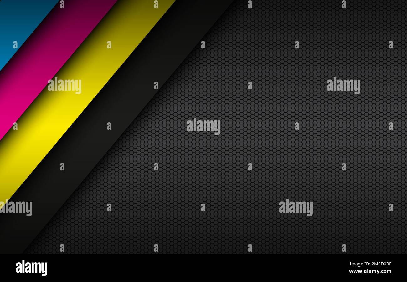 Black modern material background with stripes in cmyk colors and ...