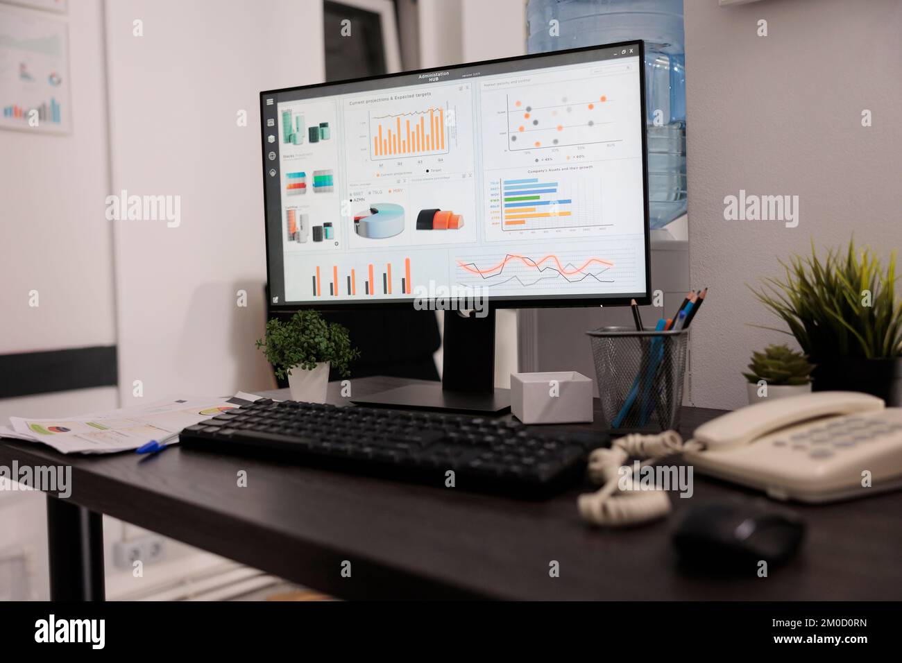 Head of finance department workstation empty during lunch hour, asset ...