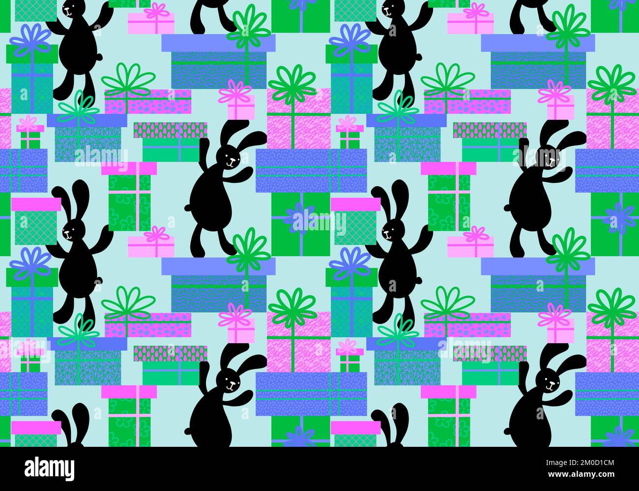 Cartoon animals seamless rabbit bunnies pattern for wrapping paper and ...
