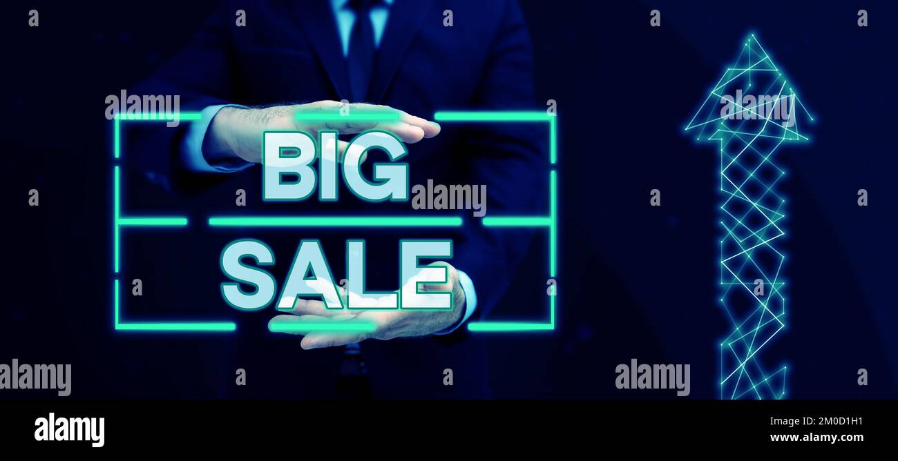 Conceptual display Big Sale, Word Written on putting products on high ...