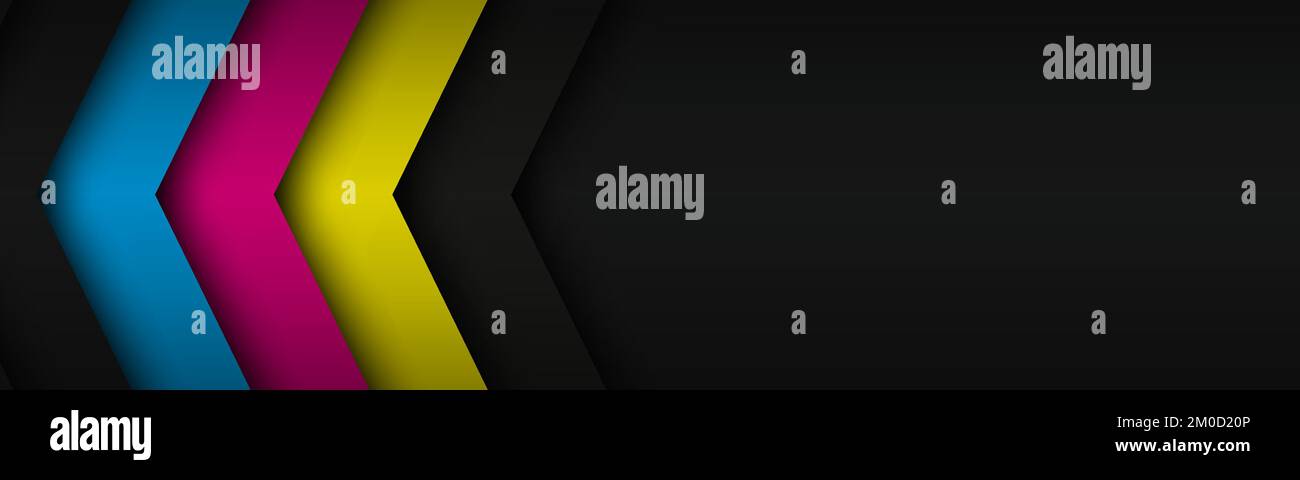 Black modern header with overlapped layers with cmyk colors. Banner for ...