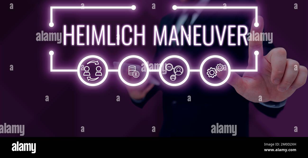 Text caption presenting Heimlich Maneuver. Concept meaning application ...