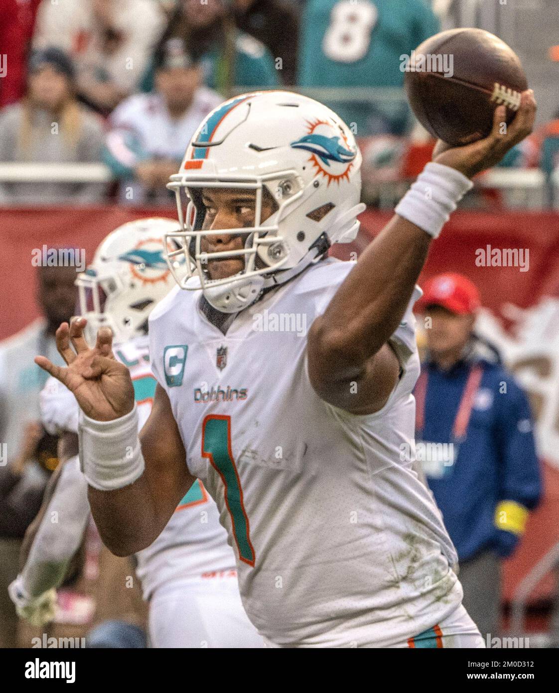 Santa Clara, California, USA. 4th Dec, 2022. Miami Dolphins quarterback Tua Tagovailoa (1) on ...