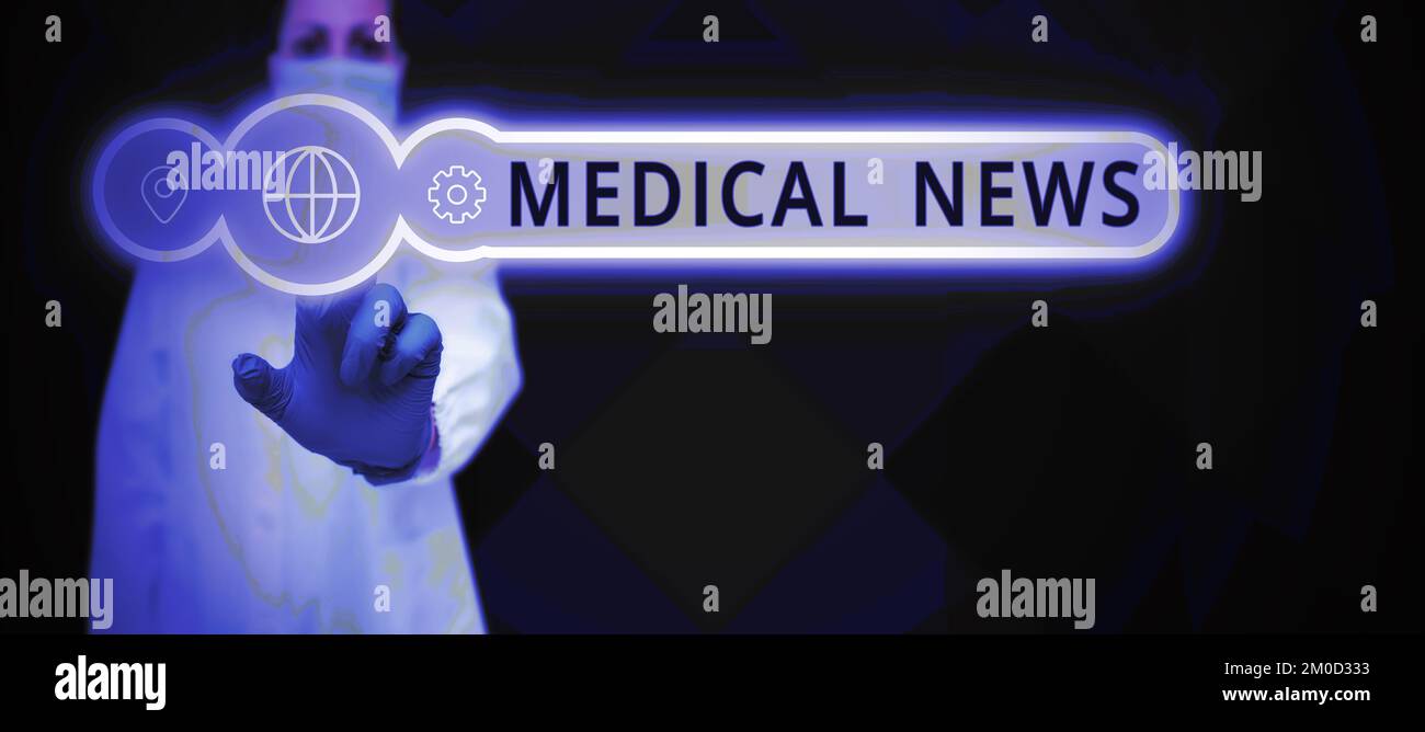 Hand writing sign Medical News. Business showcase report or noteworthy ...