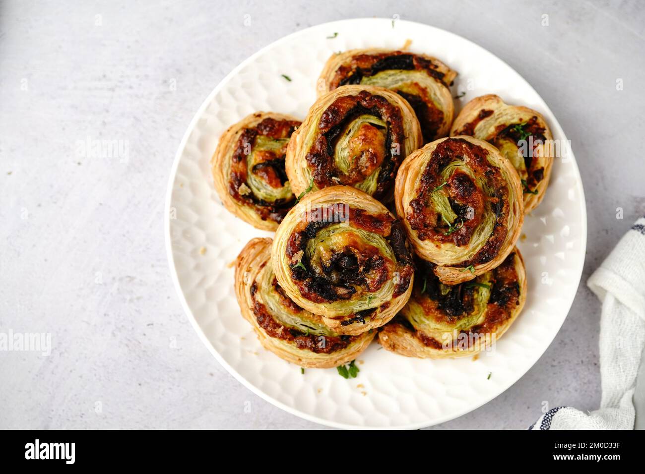 Homemade Puff pastry mushroom pinwheels - holiday appetizer Stock Photo ...