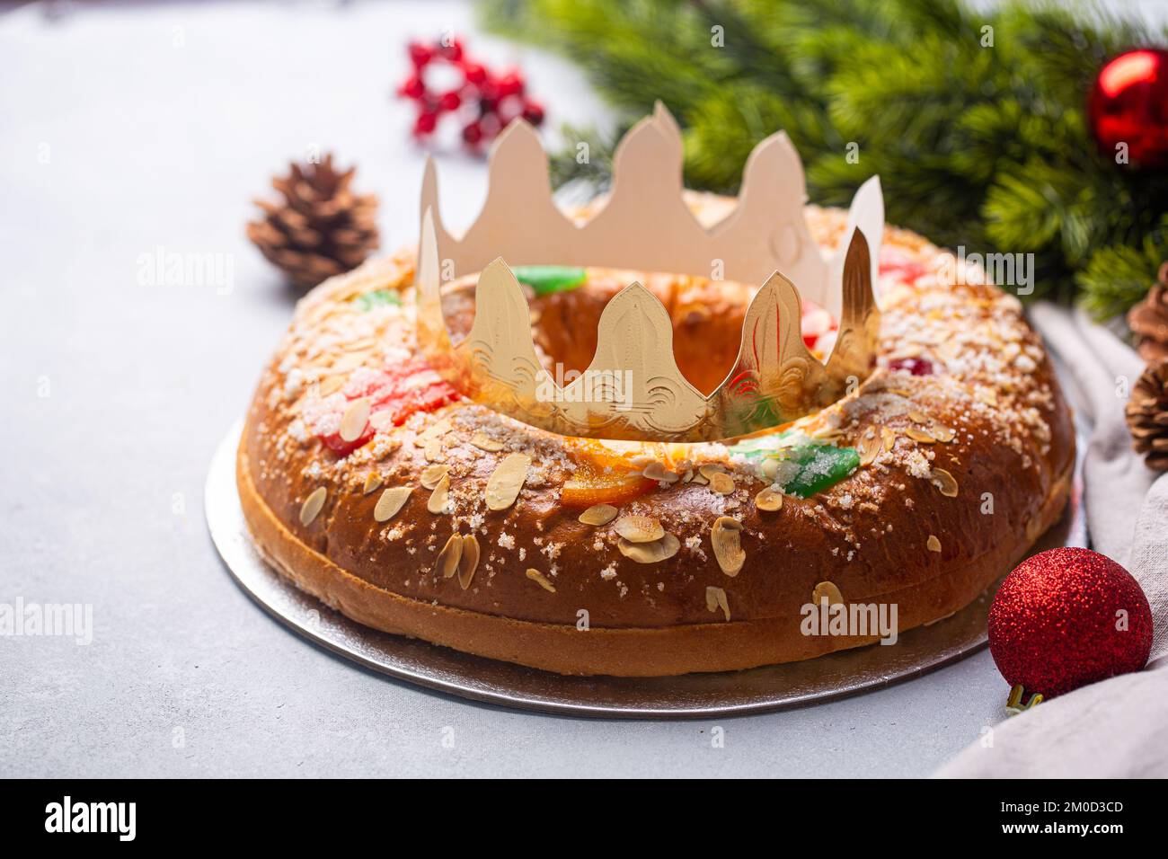 Roscon is a traditional Spanish Christmas pastry, decorated with crown ...