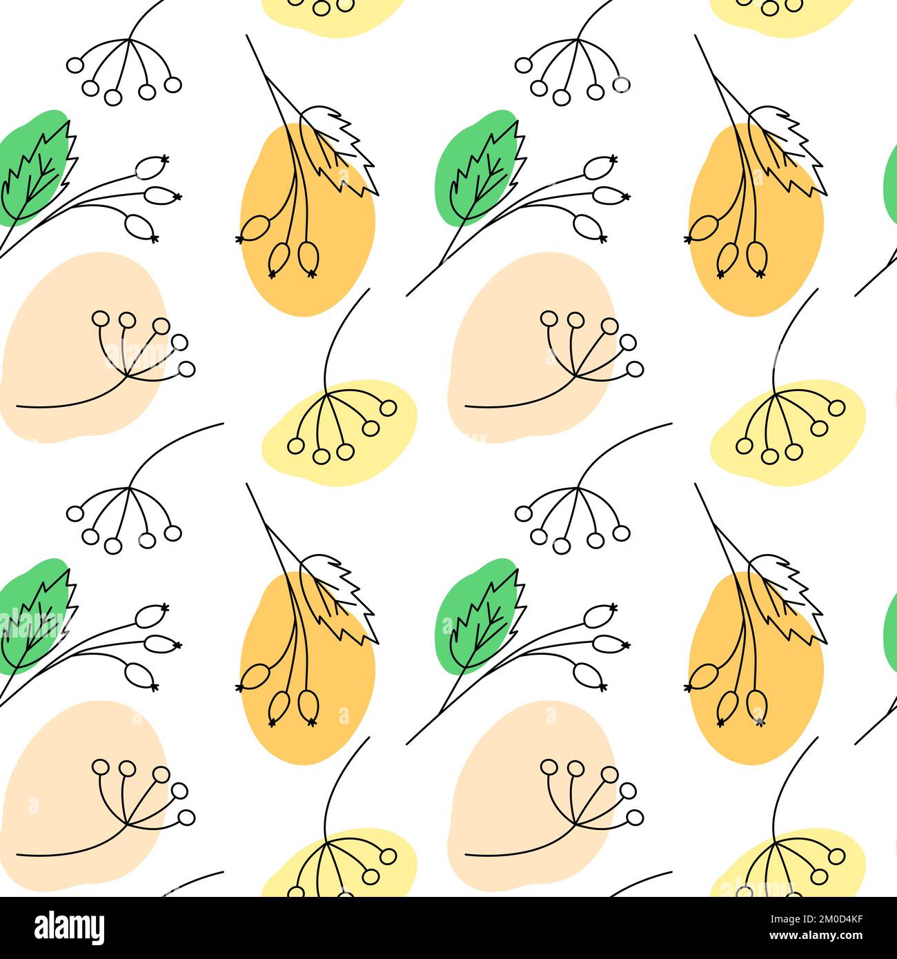 Endless pattern from outline branches with spots in bright marker hues ...