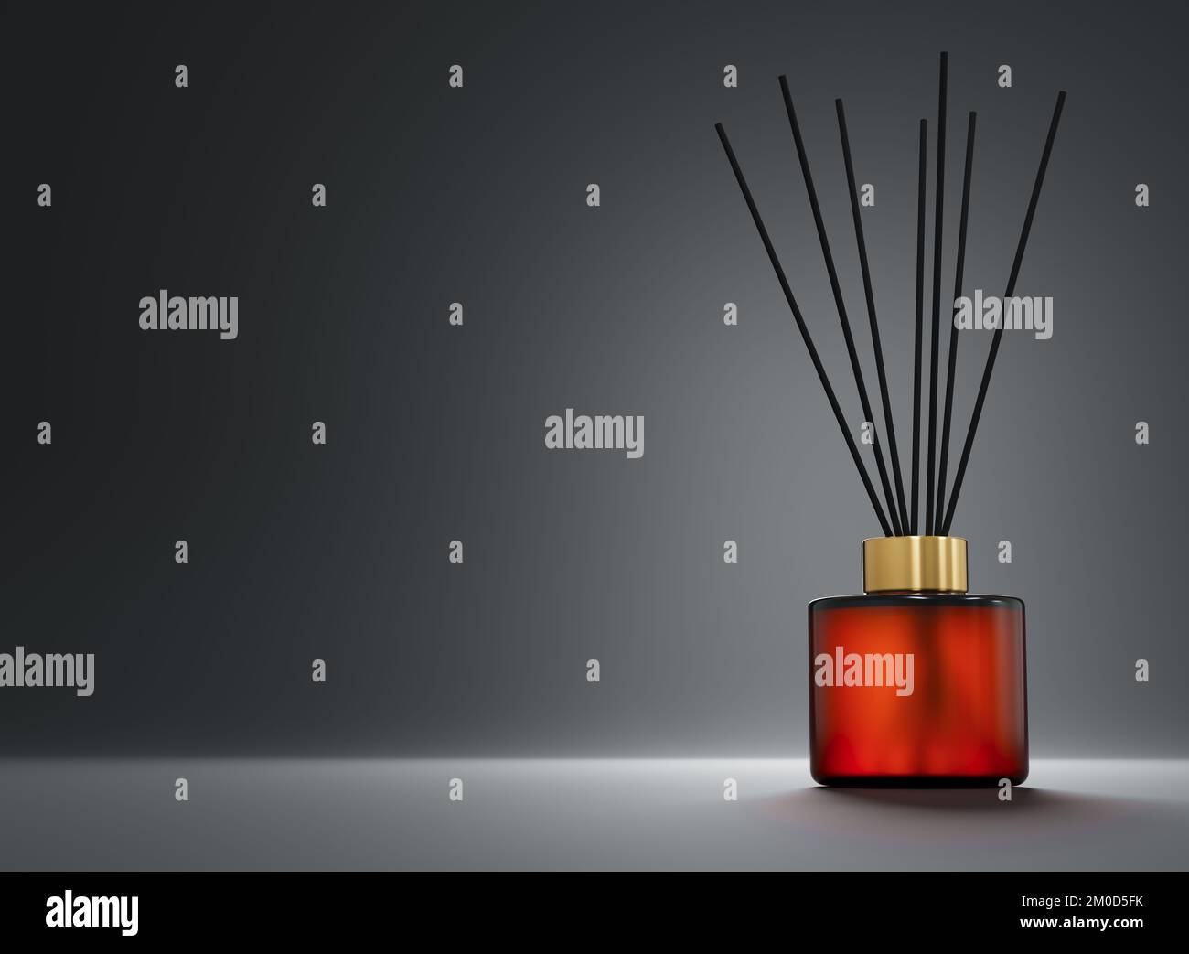 Aroma diffuser brown glass bottle with gold cap and sticks 3D render ...