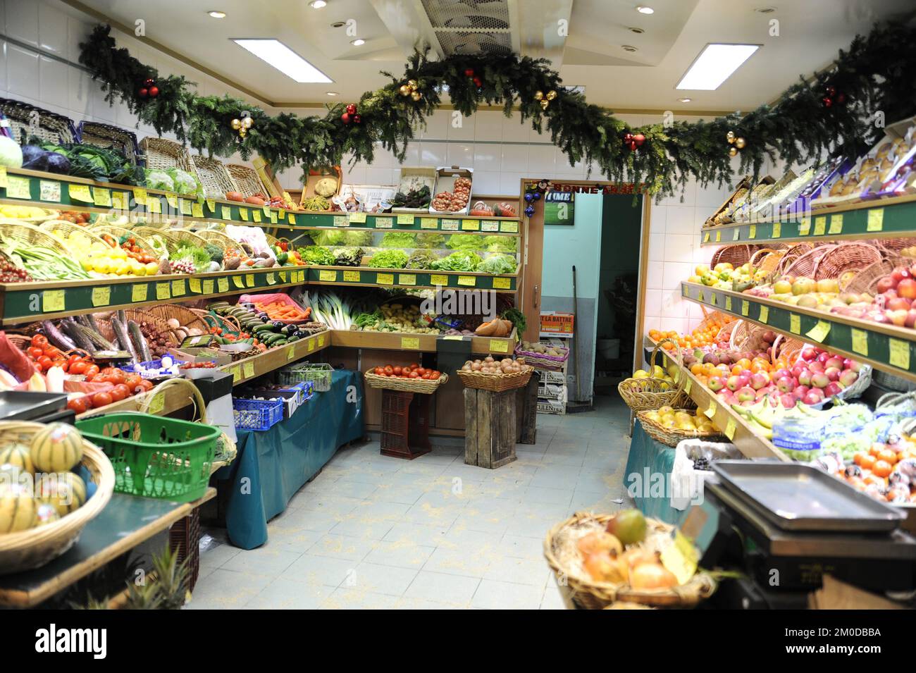 PARIS, FRANCE - DECEMBER 09: French vegetable shop in Paris with a lot ...