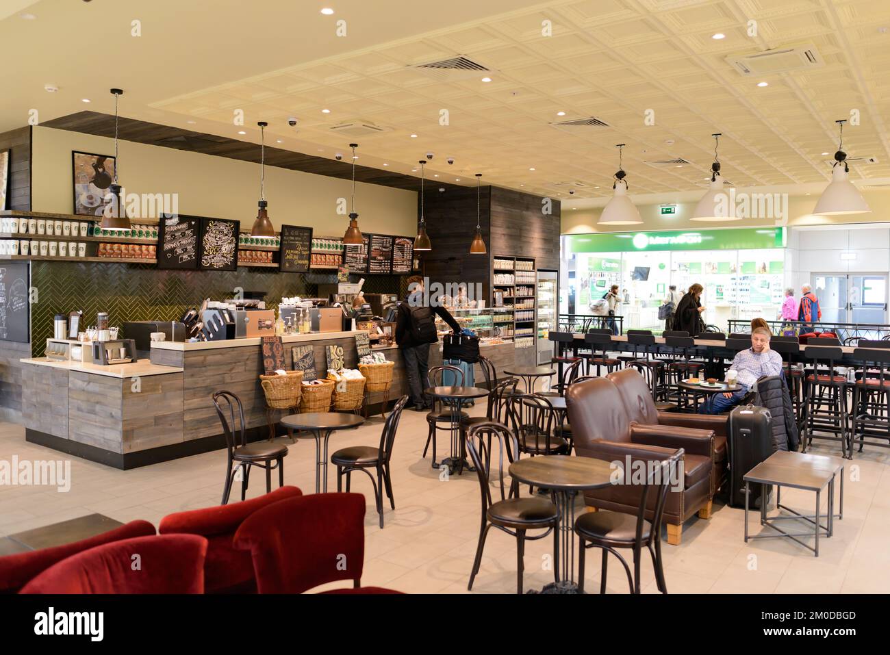 MOSCOW - MARCH 30: Starbucks cafe interior in Sheremetyevo airport on ...