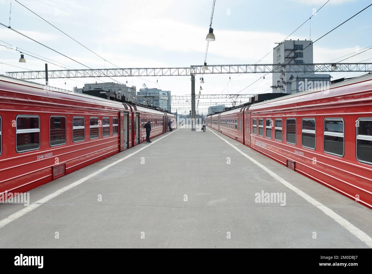 MOSCOW - MARCH 30: Aeroexpress red train on Paveletsky station on March ...