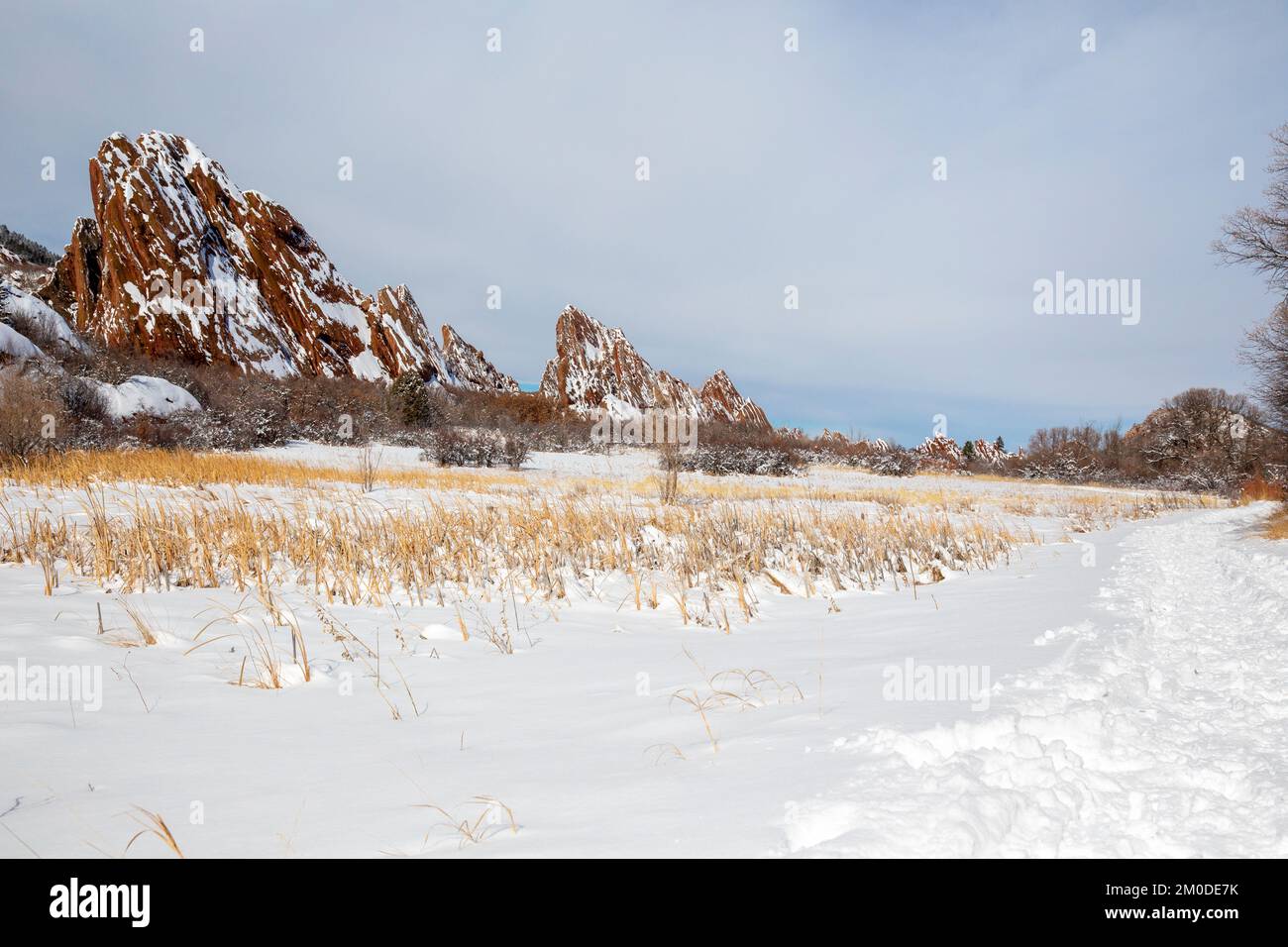 Roxborough State Park in Colorado covered with snow in winter Stock ...