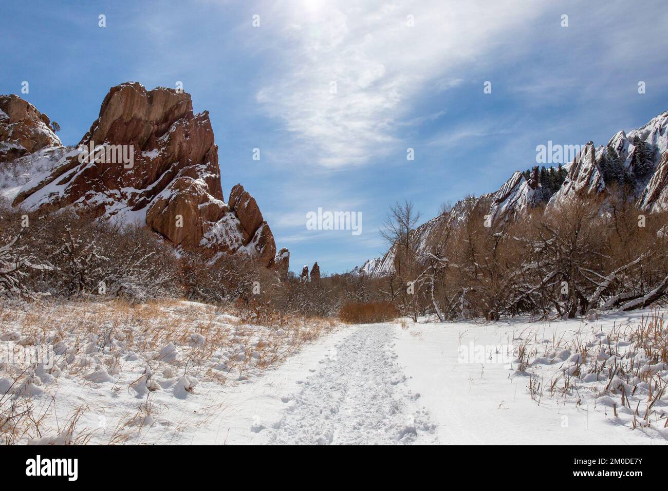 Roxborough State Park in Colorado covered with snow in winter Stock ...
