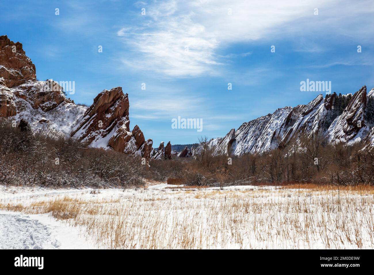 Roxborough State Park in Colorado covered with snow in winter Stock ...