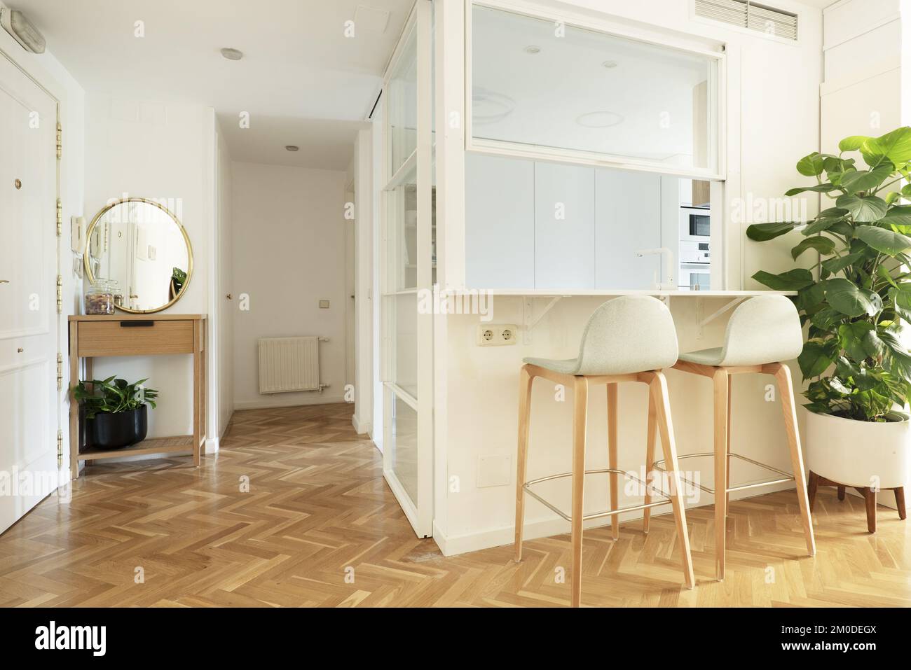 promenade area of a house with a varnish French oak parquet floor, a ...