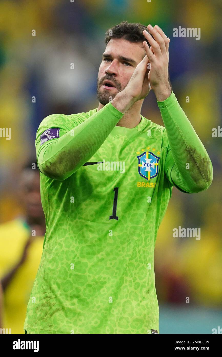 DOHA, QATAR - DECEMBER 5: Player of Brazil Alisson reacts during the ...