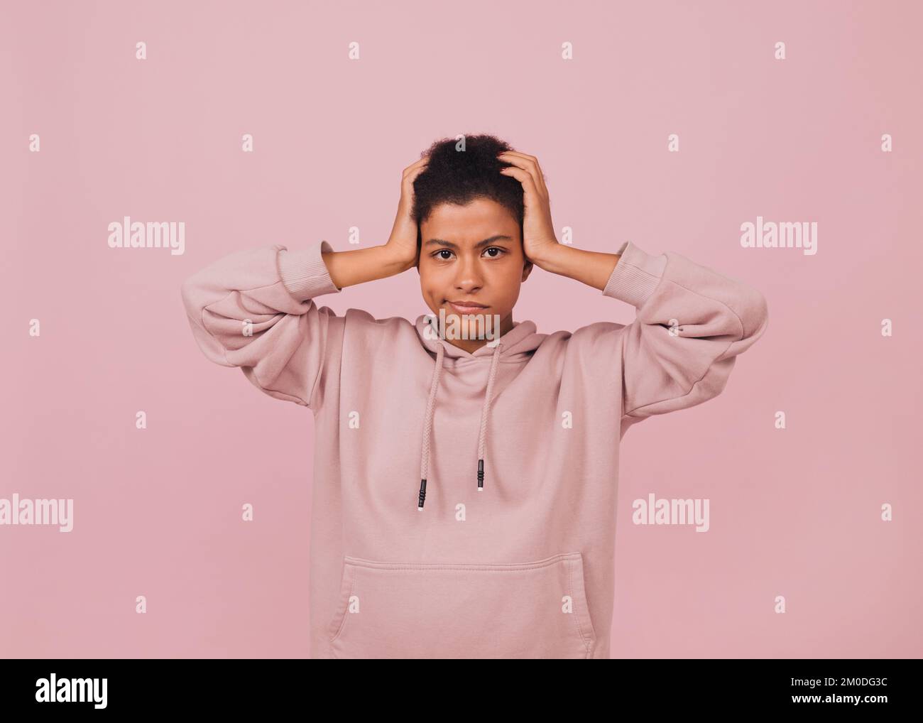 Young black woman looking confused and doubt. Attractive curly girl ...