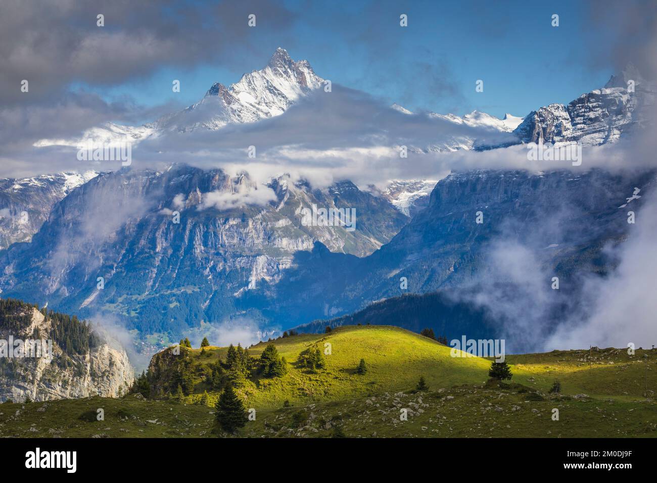 Misty Mountain above Grindelwald, Snowcapped Bernese Swiss alps ...