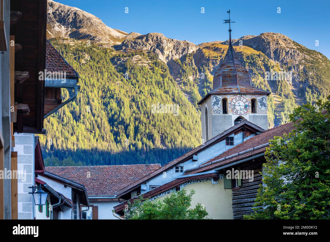 Idyllic landscape of Preda village in Engadine valley, Swiss Alps ...