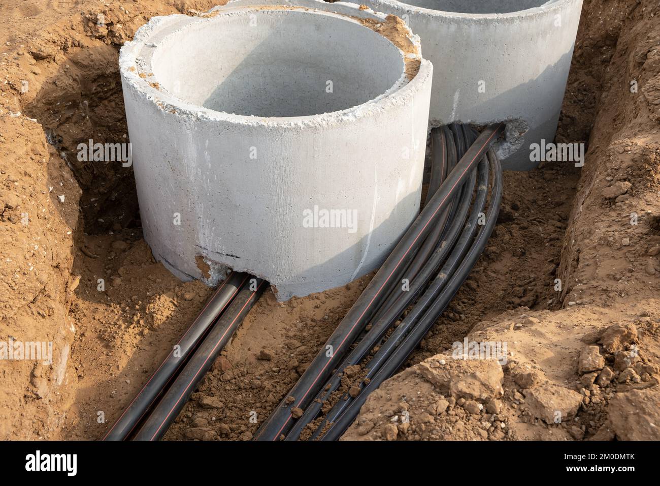 Digital telecommunication network pipe covered cables are buried ...
