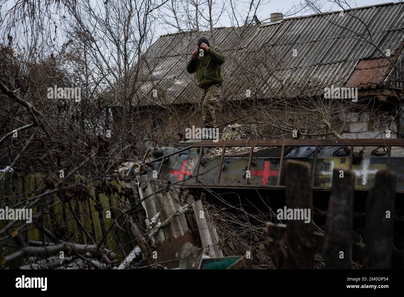 Terny, Ukraine. 28th Nov, 2022. A paramedic is seen standing on an ...