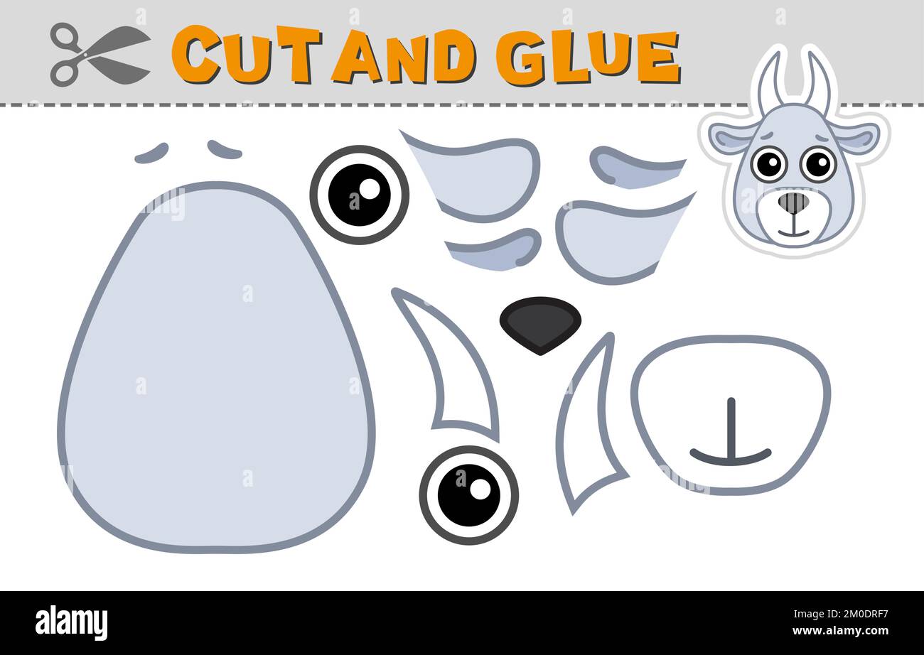Cut out applique and glue a nanny goat head. Vector illustration. Paper ...