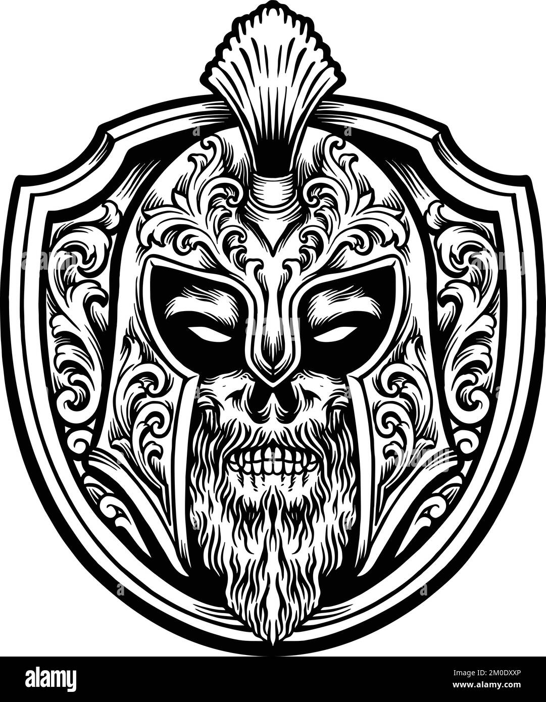 Spartan Shield Helmet Mascot Ornaments outline vector illustrations for ...