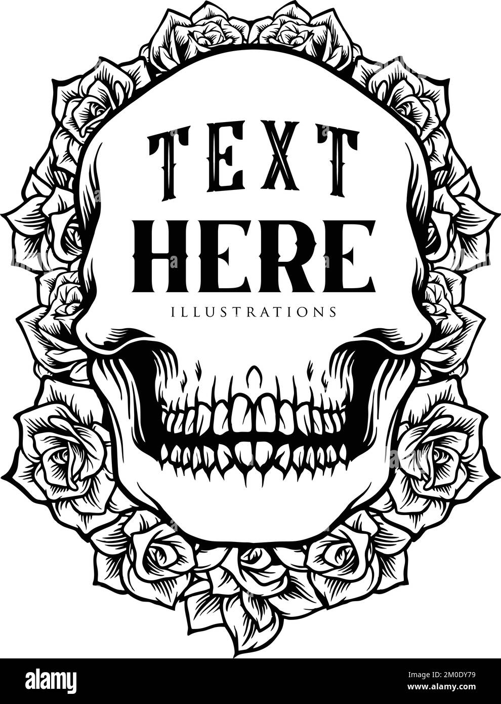 Template Head Skull Editable Text monochrome vector illustrations for ...