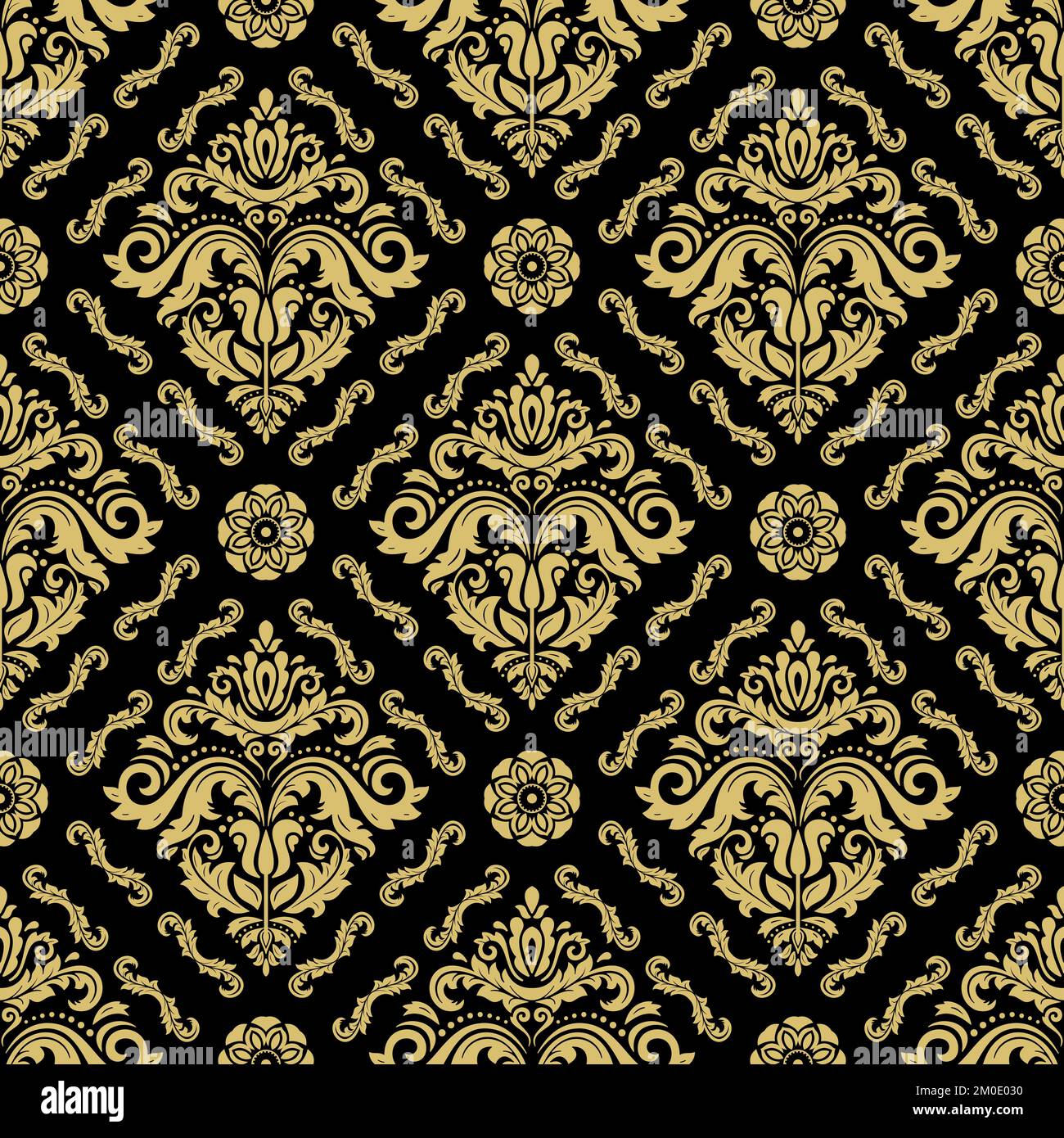 Classic seamless vector pattern. Damask orient black and golden ...